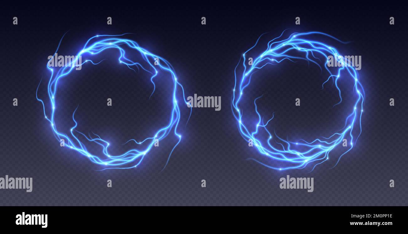 Electric lightning frames, round thunderstorm border, realistic ...