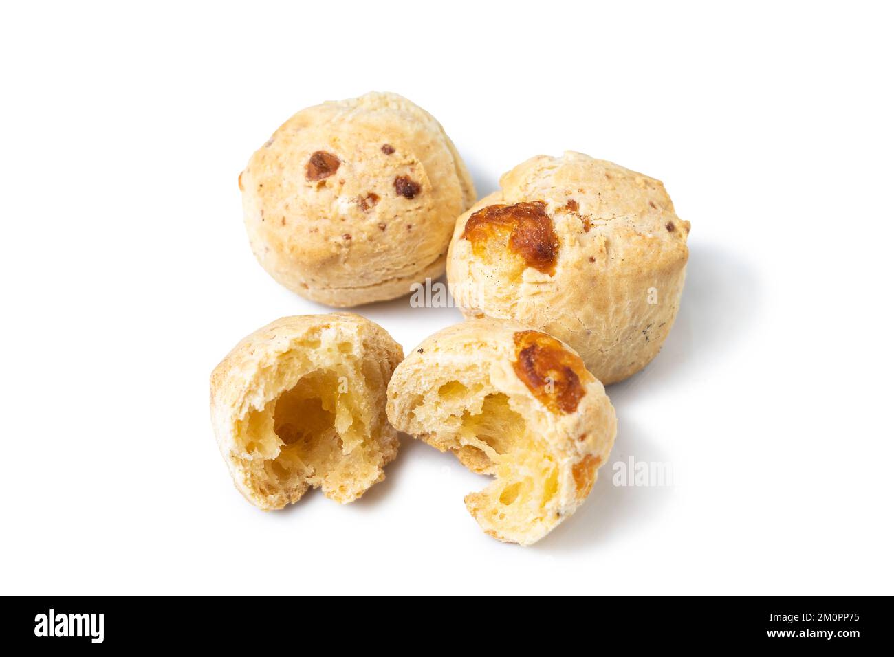 Close up of chipa, typical Paraguayan cheese bread, open to the middle ...