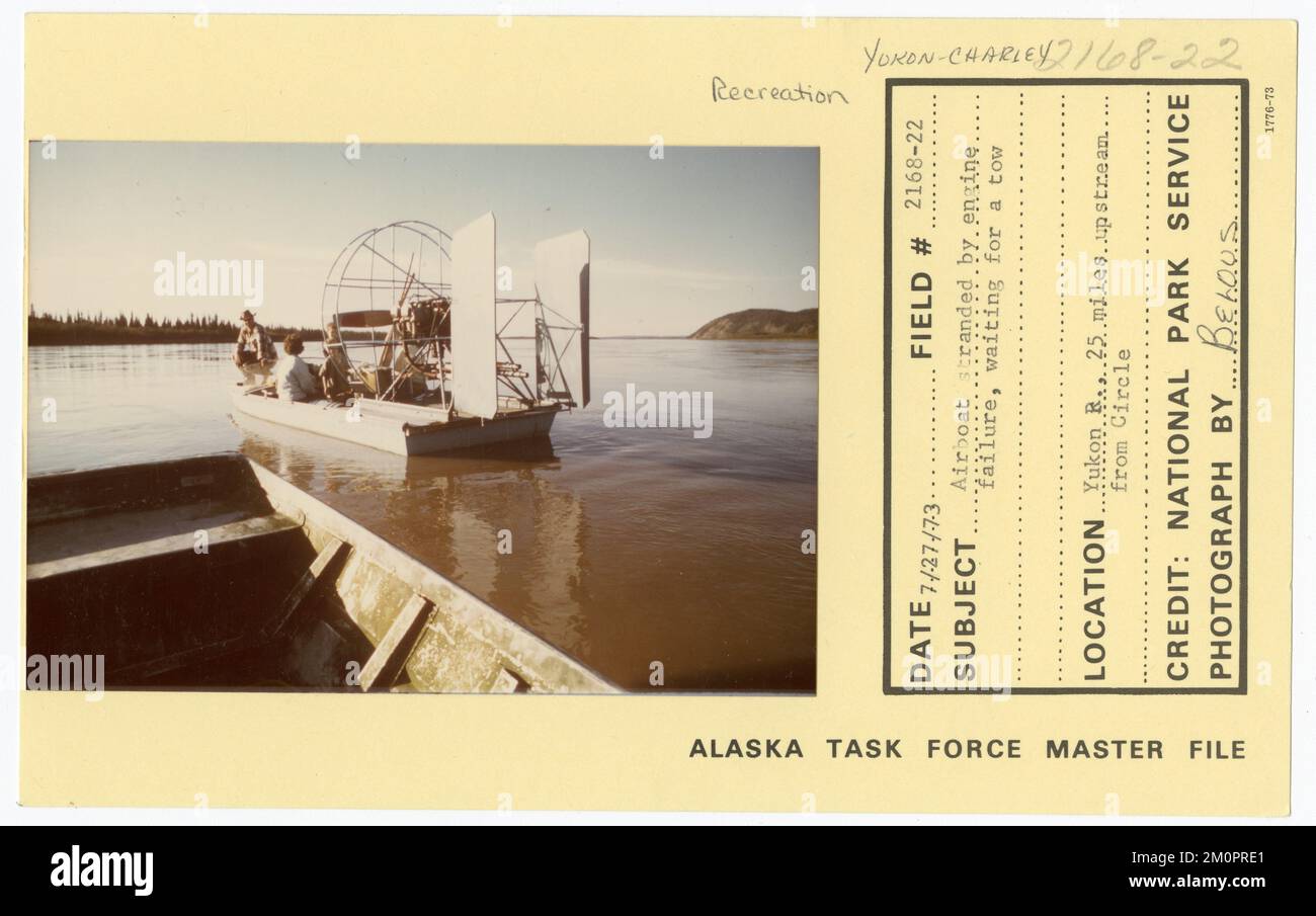 Airboat stranded by engine failure, waiting for a tow. Alaska Task ...
