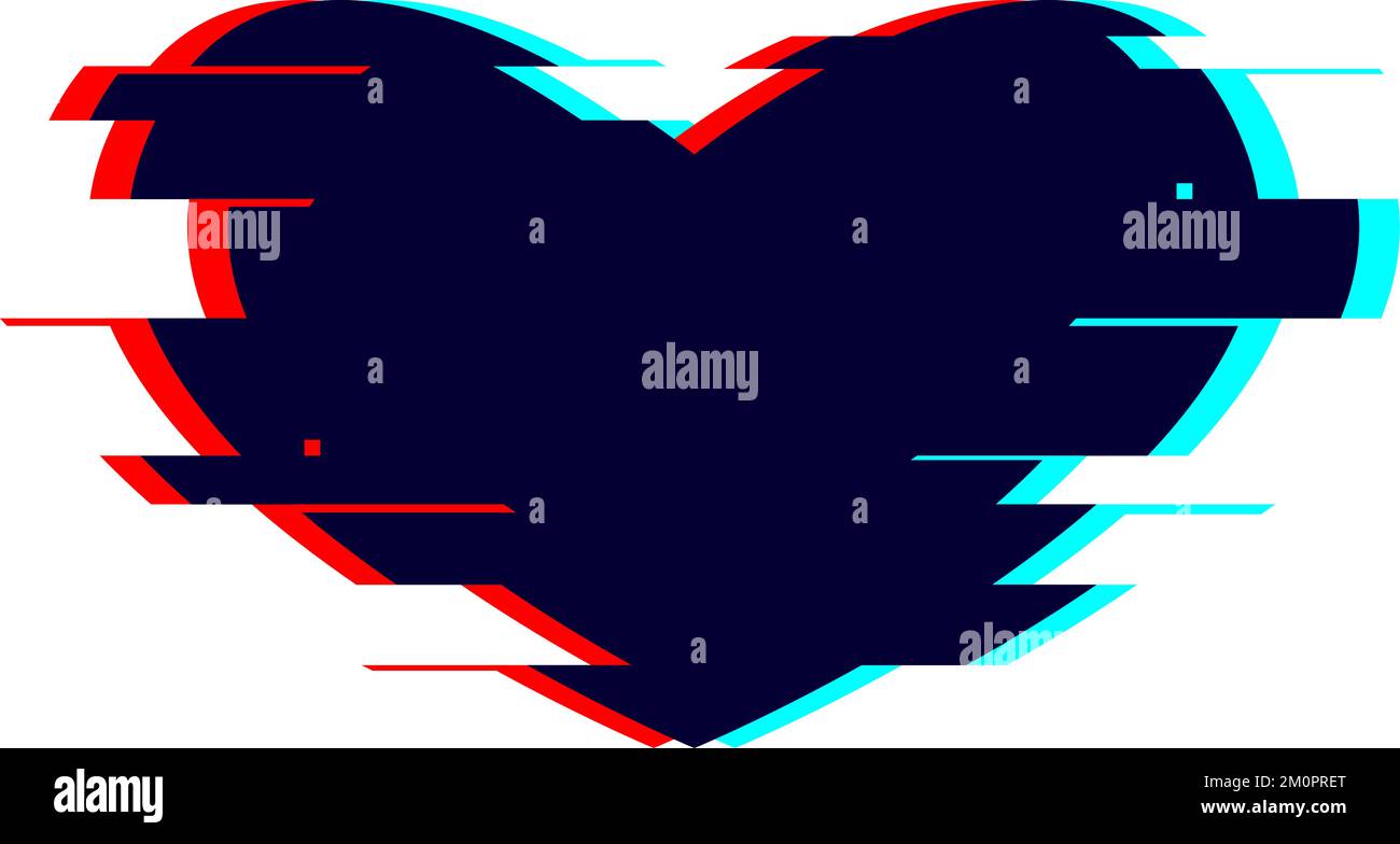 Glitch distorted heart shape. TV or vhs noise design element. Destroyed ...