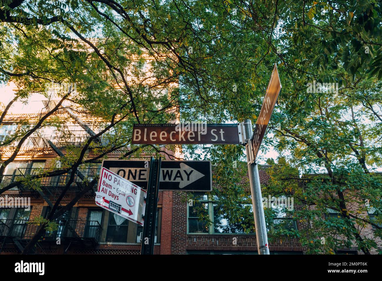 New York, USA - November 2021, 2022: Low angle view of a street name ...