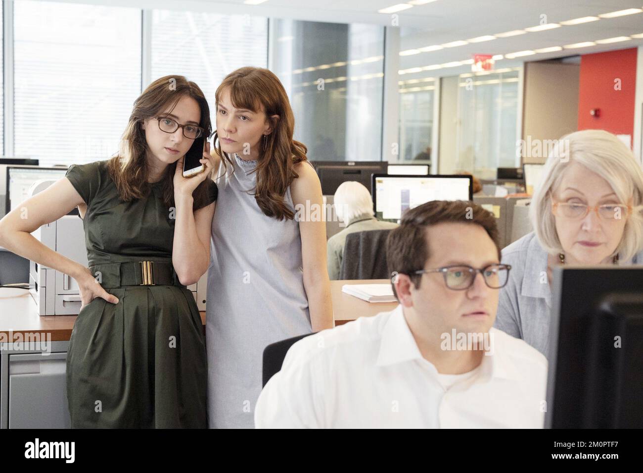 SHE SAID, from left: Zoe Kazan, Carey Mulligan, Davram Stiefler ...