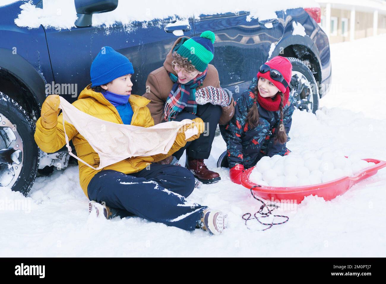 SNOW DAY, from left: Dominic Mariche, Logan Aultman, Michaela Russell ...