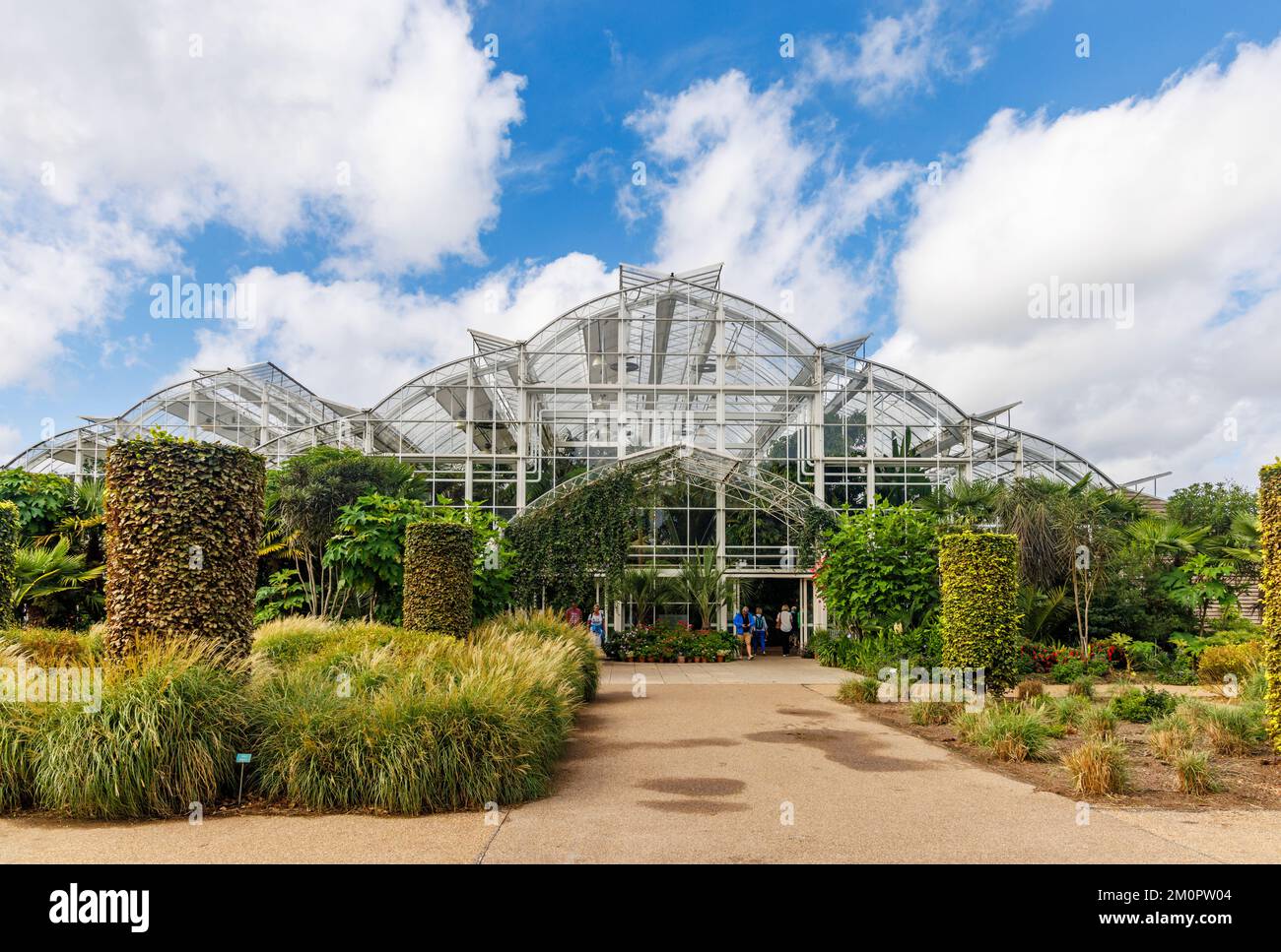 Entrance to the Glasshouse at RHS Garden Wisley, Surrey, south-east ...