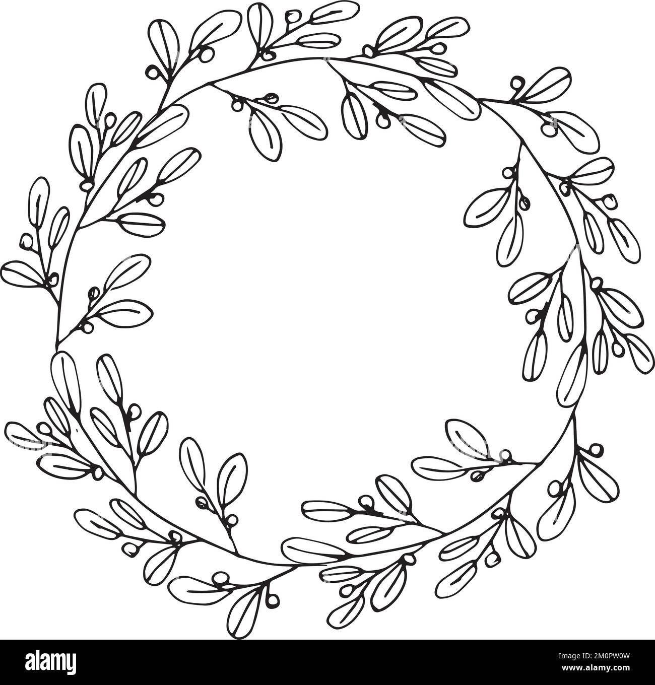 Wreath with graphic vector plant branches with buds and berries Stock ...