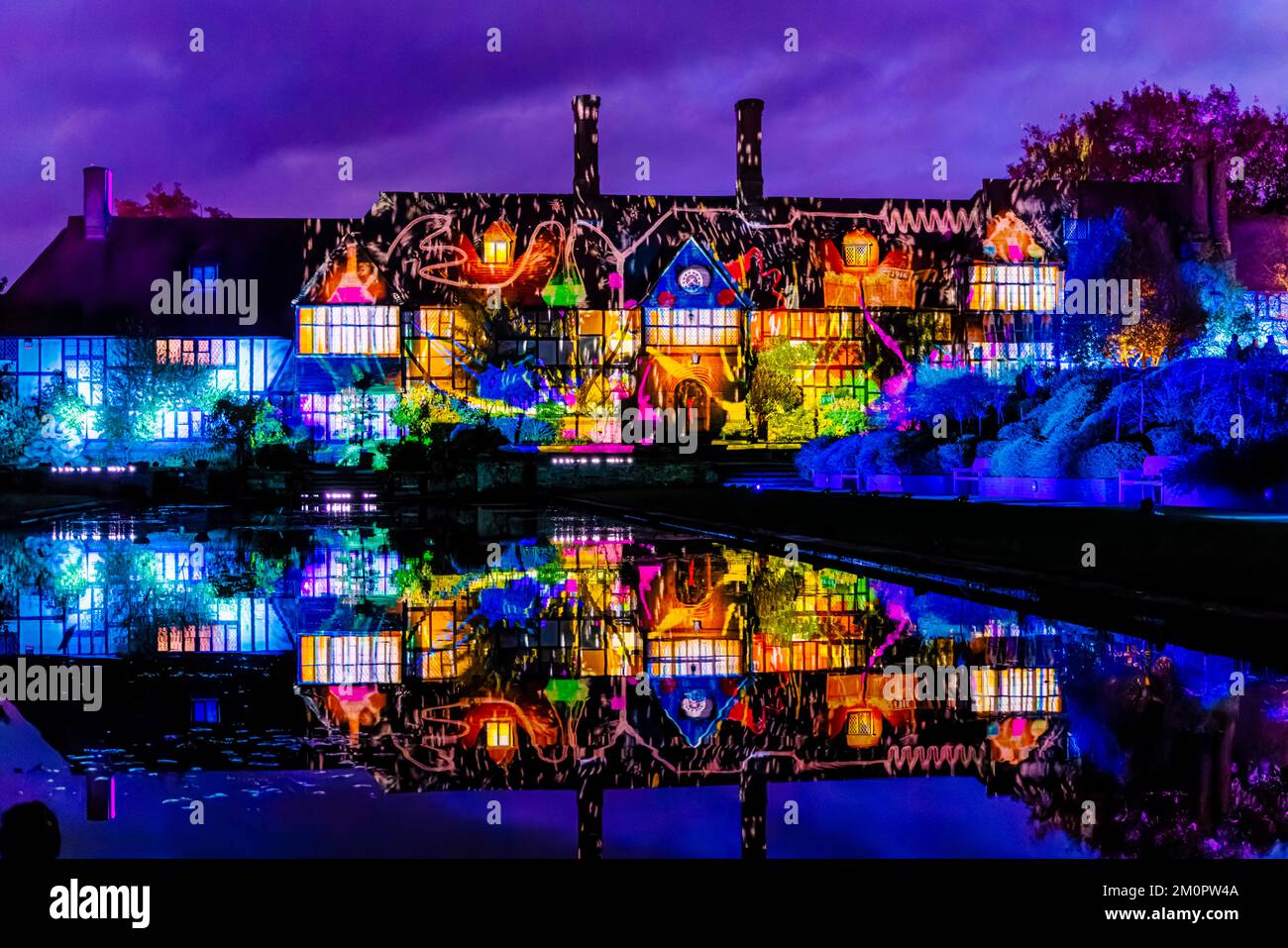 The Laboratory Building illuminated with colourful lights reflected in ...
