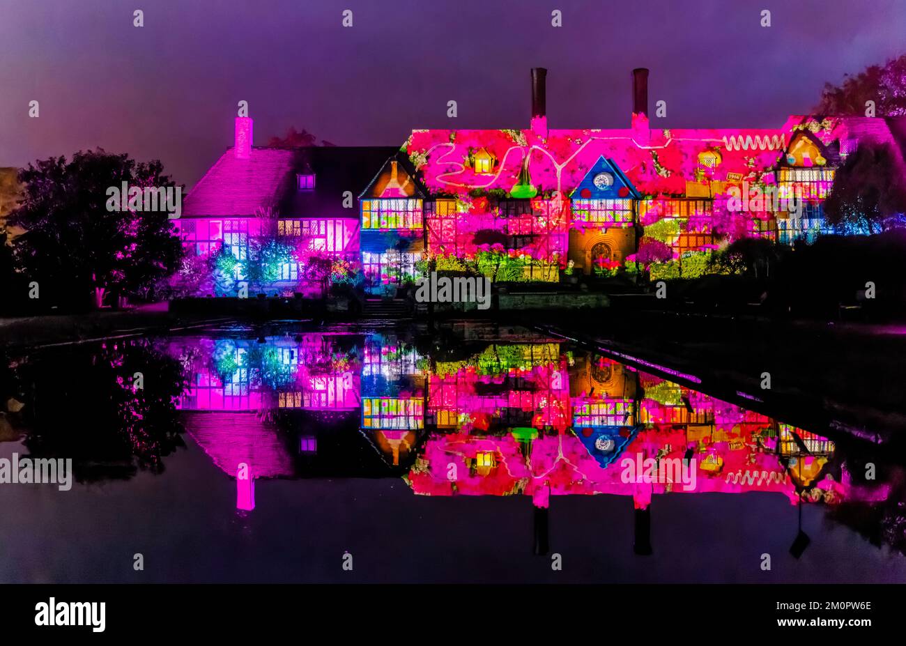The Laboratory Building illuminated with colourful lights reflected in ...