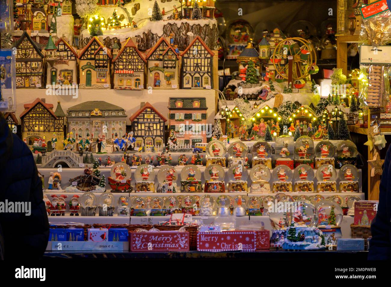 BONN, GERMANY - DECEMBER 6, 2022: Snow globes in a Christmas market ...