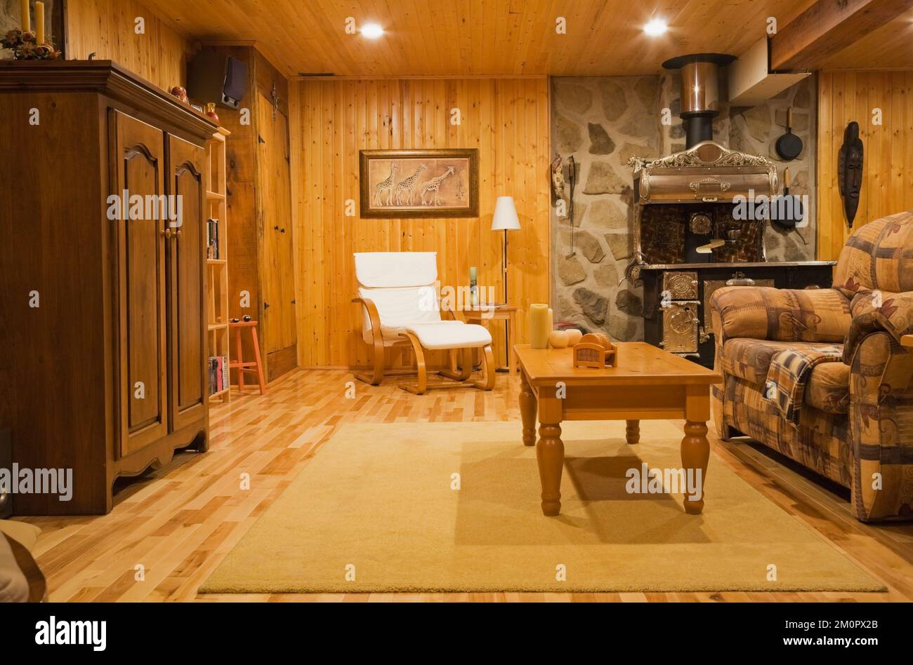 Antique furnishings, sofa in basement family room inside 1978 built ...