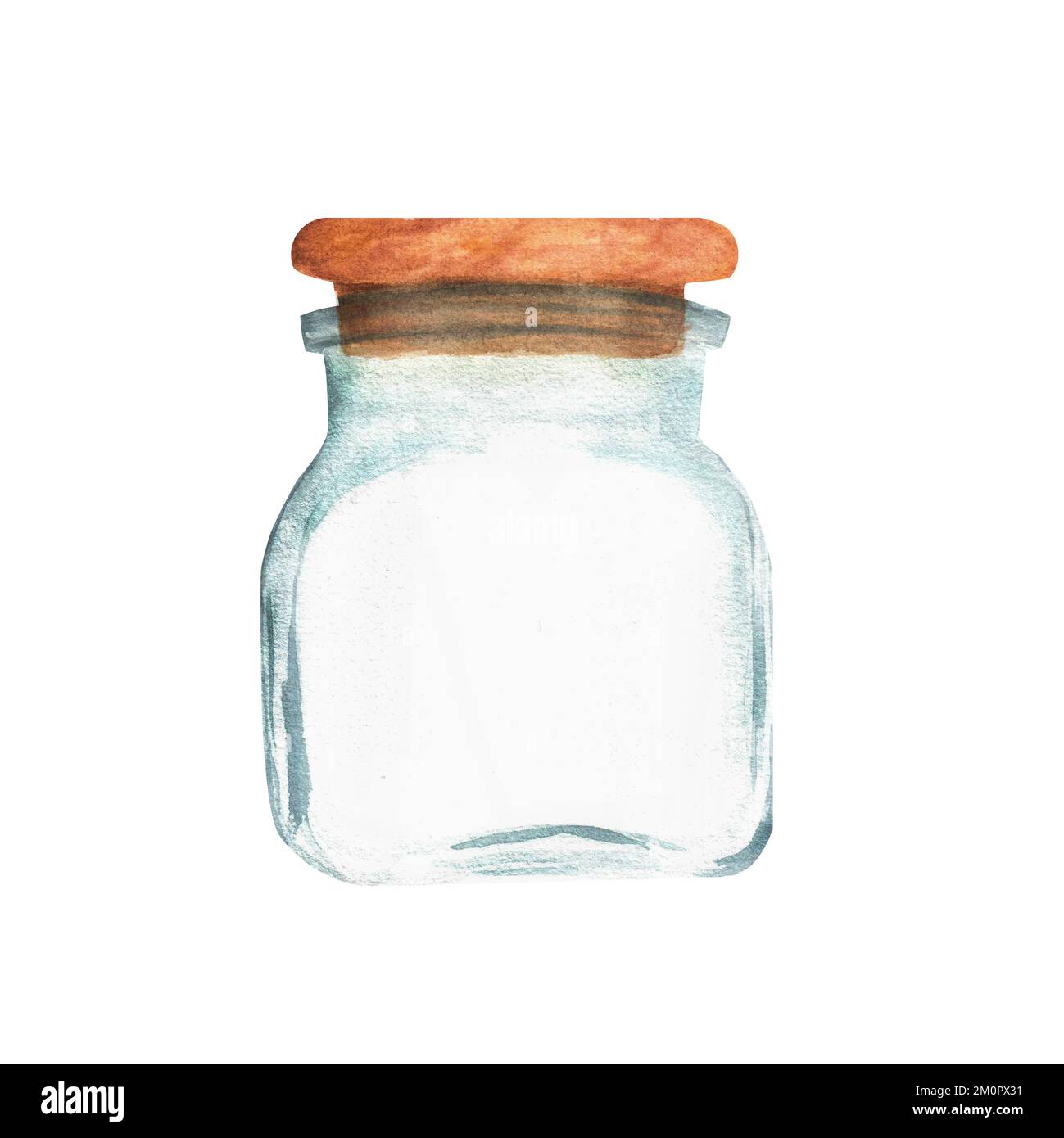 Hand-drawn watercolor glass jar. Front view. A part of the big set of ...
