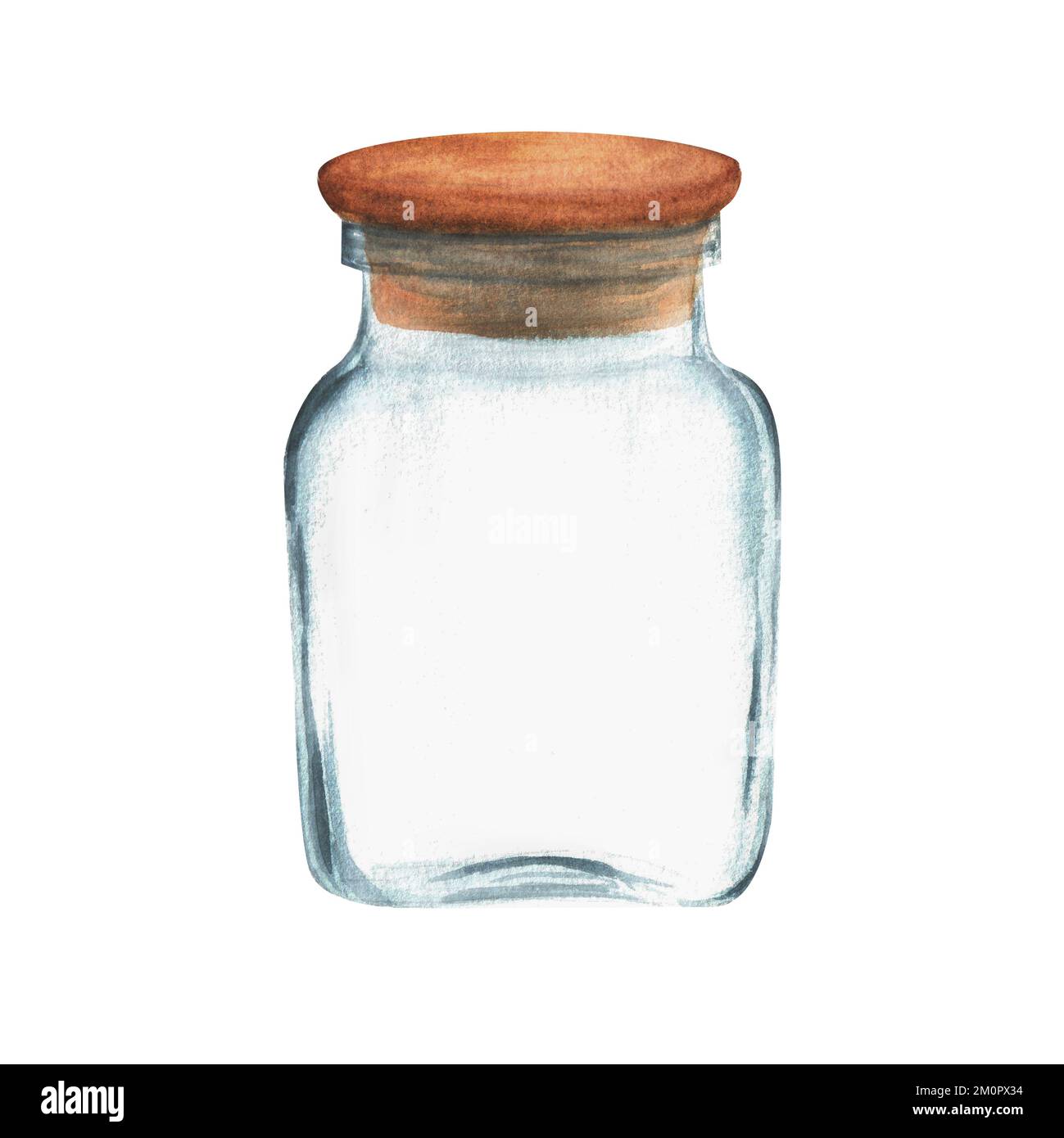 Hand-drawn watercolor glass jar. Front view. A part of the big set of ...