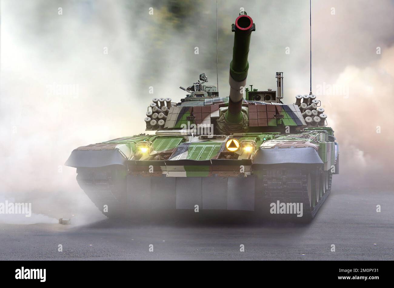 Army battle tank at war under smokey ground Stock Photo - Alamy