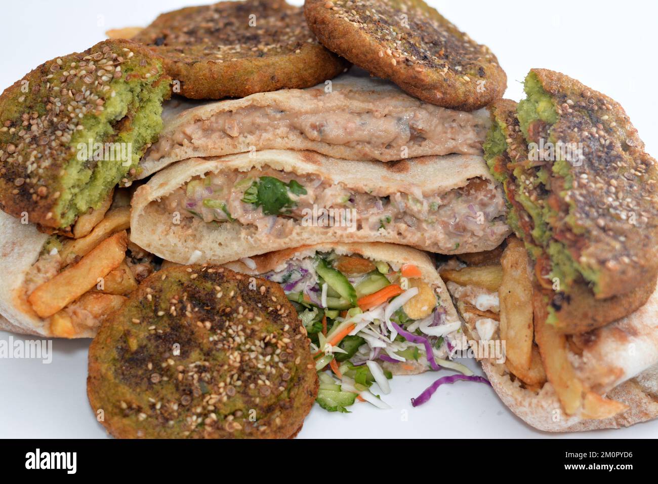 Traditional Egyptian popular breakfast street sandwiches of mashed fava ...