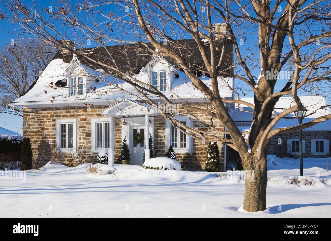 Old 1840 Canadiana cottage style fieldstone home with white trim in ...