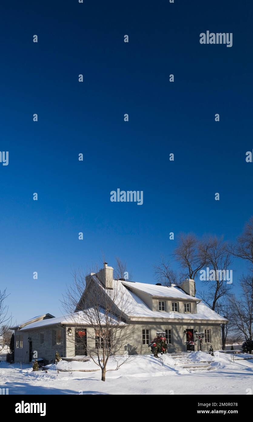 Old 1840 greyish cement and stone cladded two story Canadian cottage ...