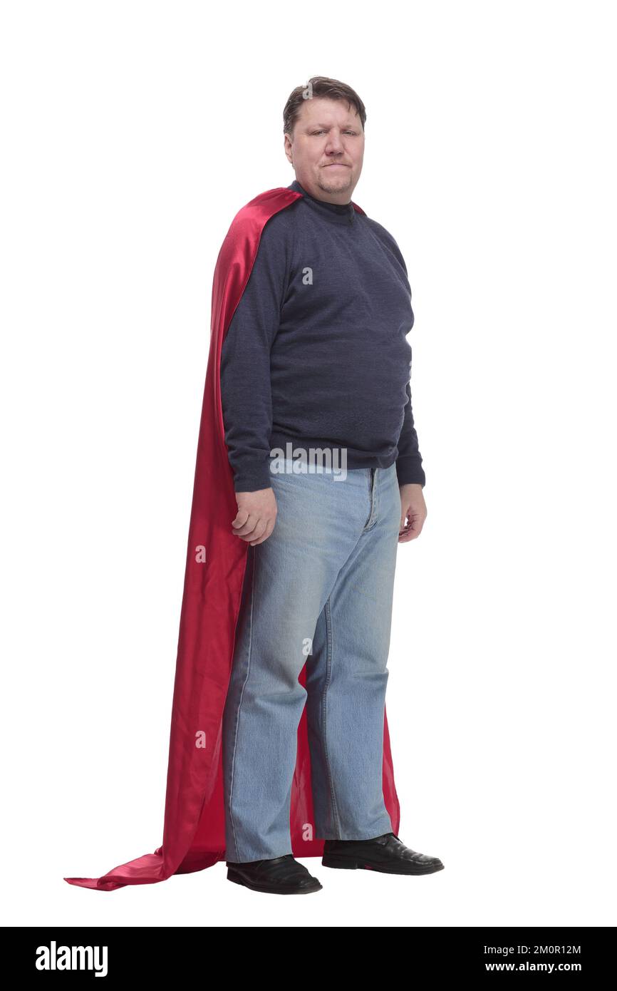 mature man in a superhero Cape .isolated on a white background Stock ...