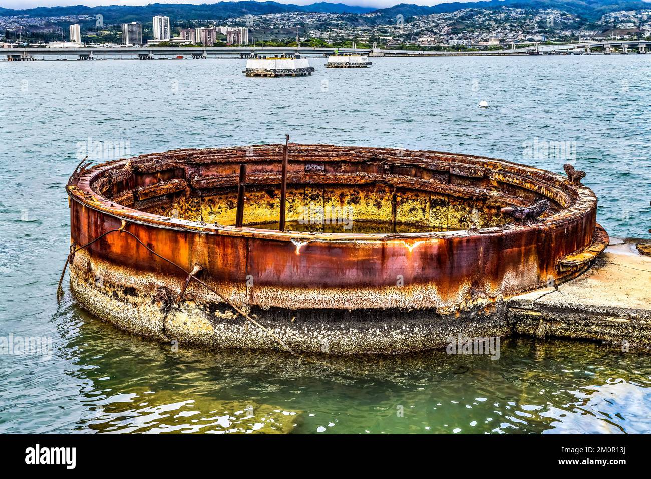 Submerged Gun Turret Oil Leaking USS Arizona Memorial Dock Pearl Harbor ...