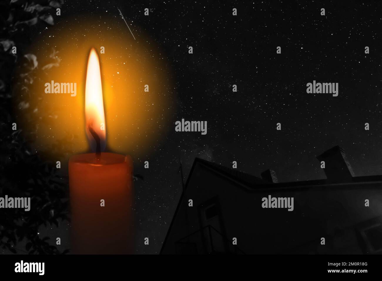 Blackout, power grid overloaded. Blackout concept. Earth hour. Burning ...