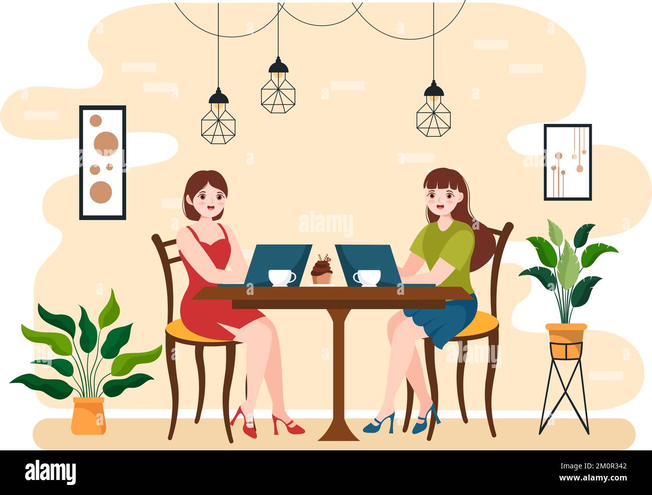 Woman with a phone at the table of a cafe Cut Out Stock Images ...