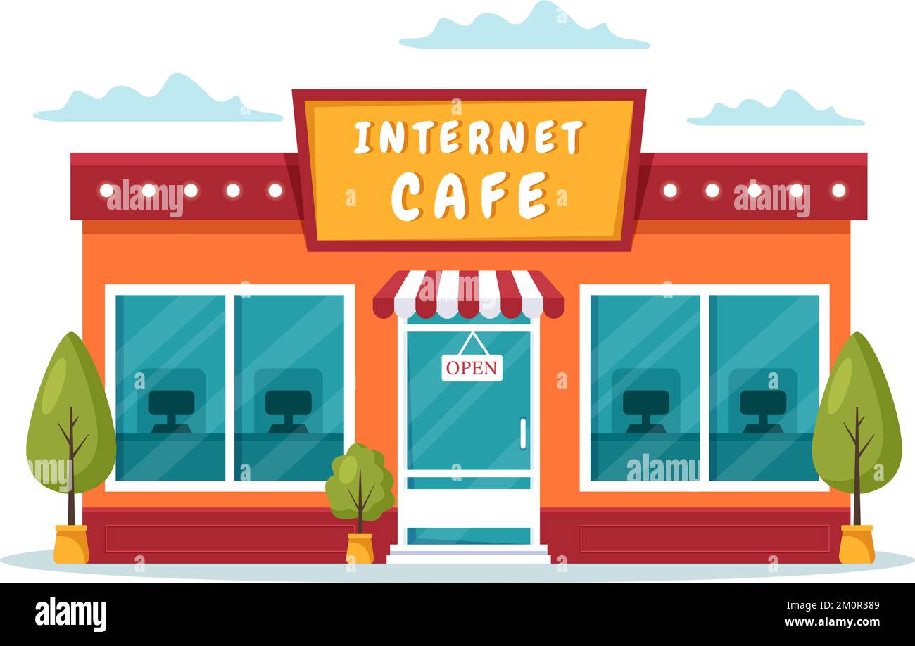 Internet Cafe Building for Playing Games, Workplace use a Laptop ...