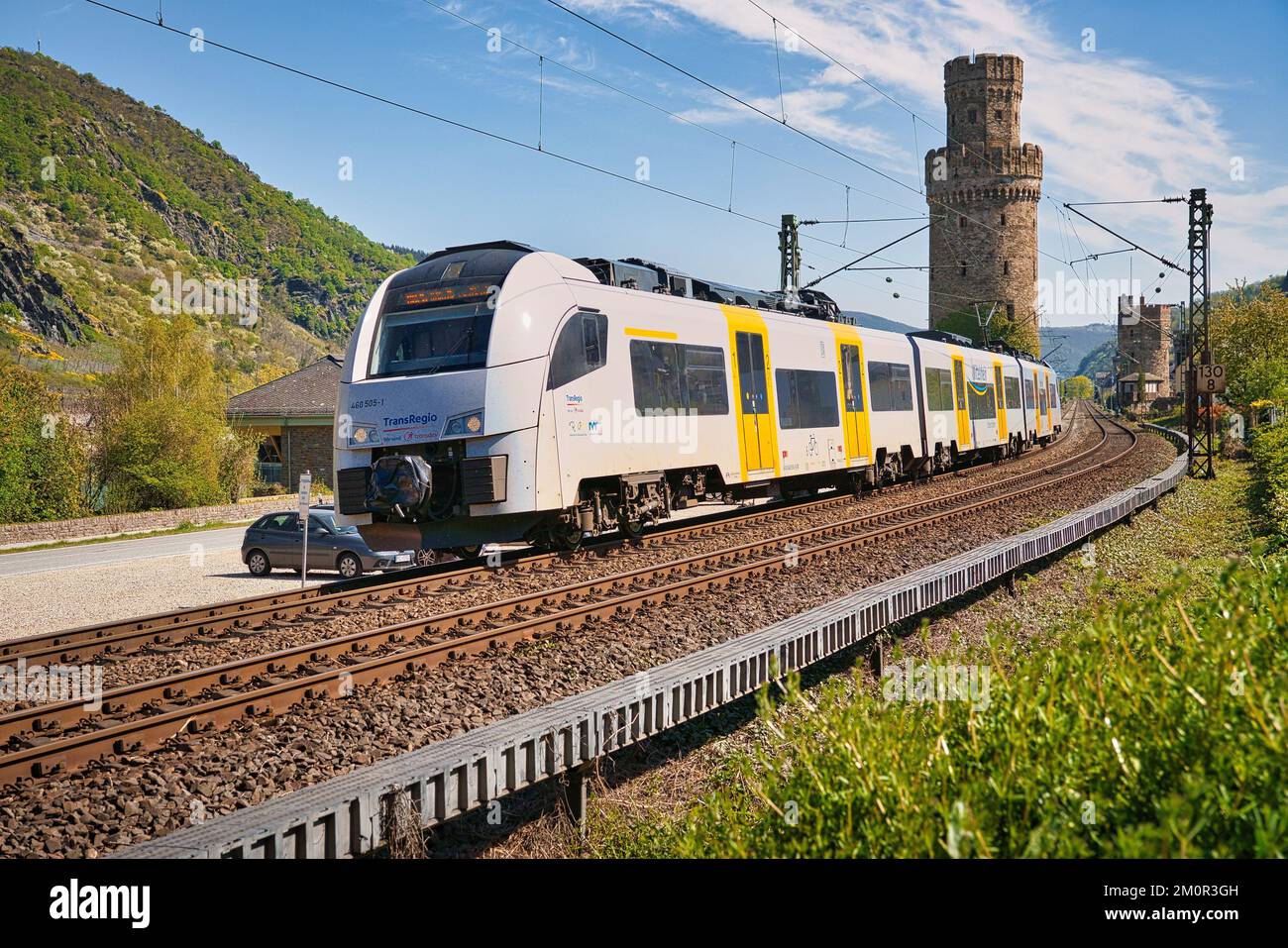 A class 460 Siemens DESIRO ML commuter train from TransRegio drives through Oberwesel Stock ...