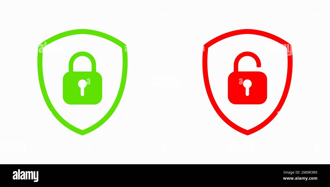 Set of Shield Lock and Unlock Icon. Symbol padlock. Vector sign ...