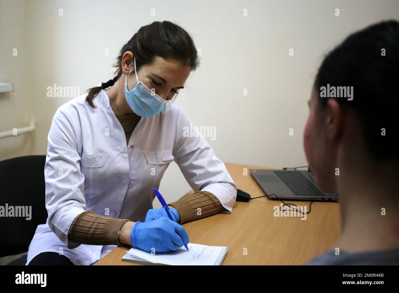 Odessa, Ukraine. 07th Dec, 2022. A student is seen interacting with the actress. Simulation ...