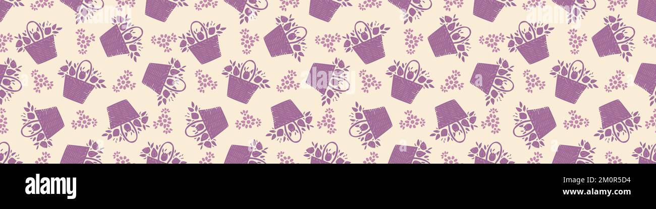 Natural allotment floral vector border. Seamless garden growing floral ...