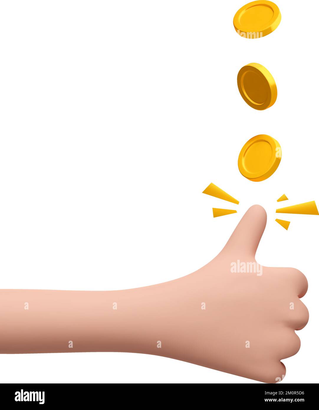 3d cartoon hand tossing, throw a gold coin. Decision making by chance ...