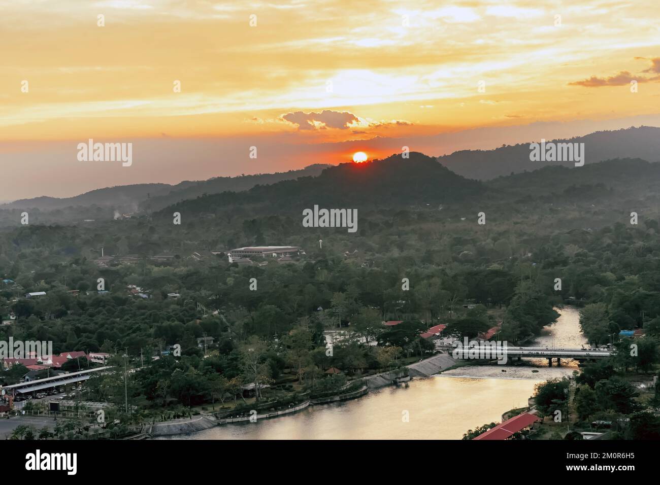 Beautiful and peaceful view of the river flowing through the mountains ...