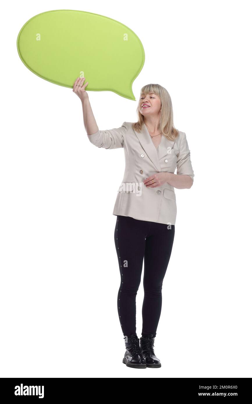 female customer with a speech bubble . isolated on a white background ...