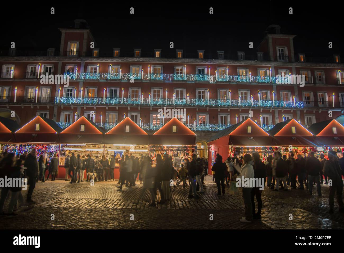 Christmas market 2022 and Christmas lights in the main square of Madrid ...