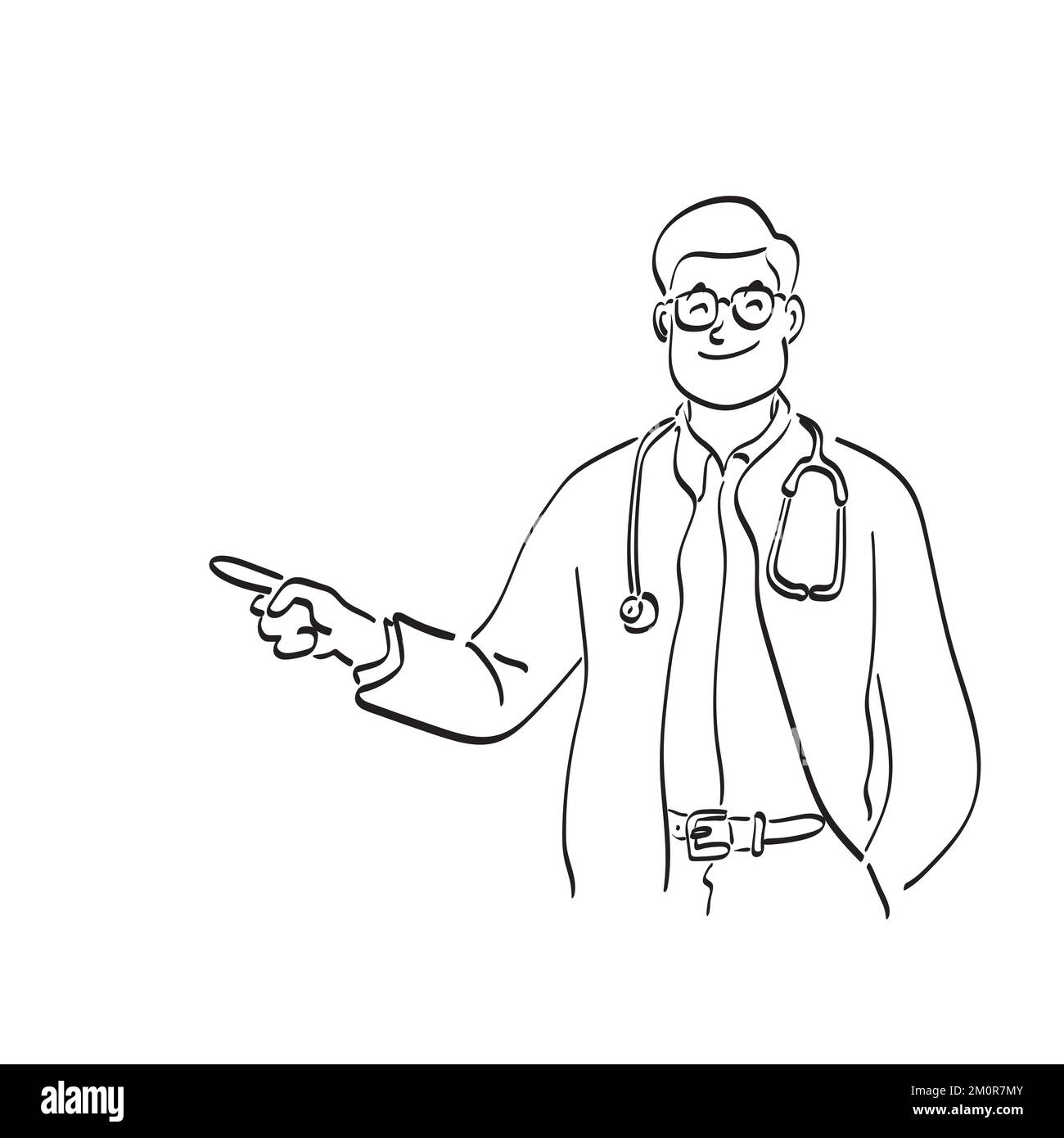 Smiling Male Doctor Showing And Presenting Something With Hand On Copy Space Illustration Vector