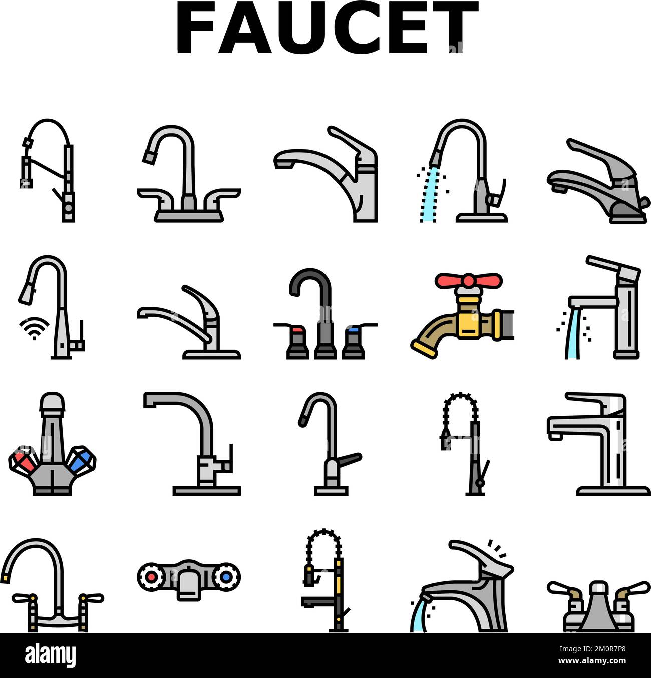 faucet water sink tap bathroom icons set vector Stock Vector Image ...