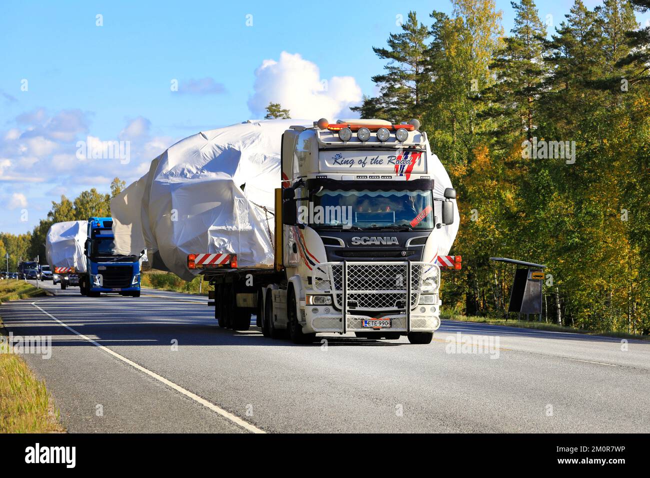 Two oversize load transporters, Scania R580 in the front, hauling ...