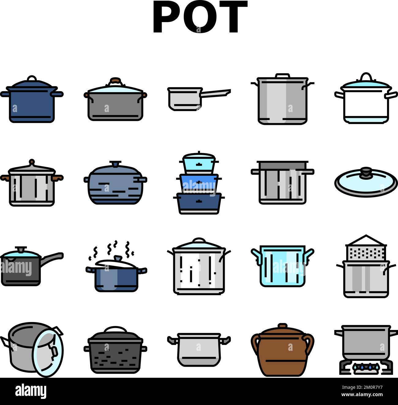 pot kitchen food pan cooking icons set vector Stock Vector Image & Art ...