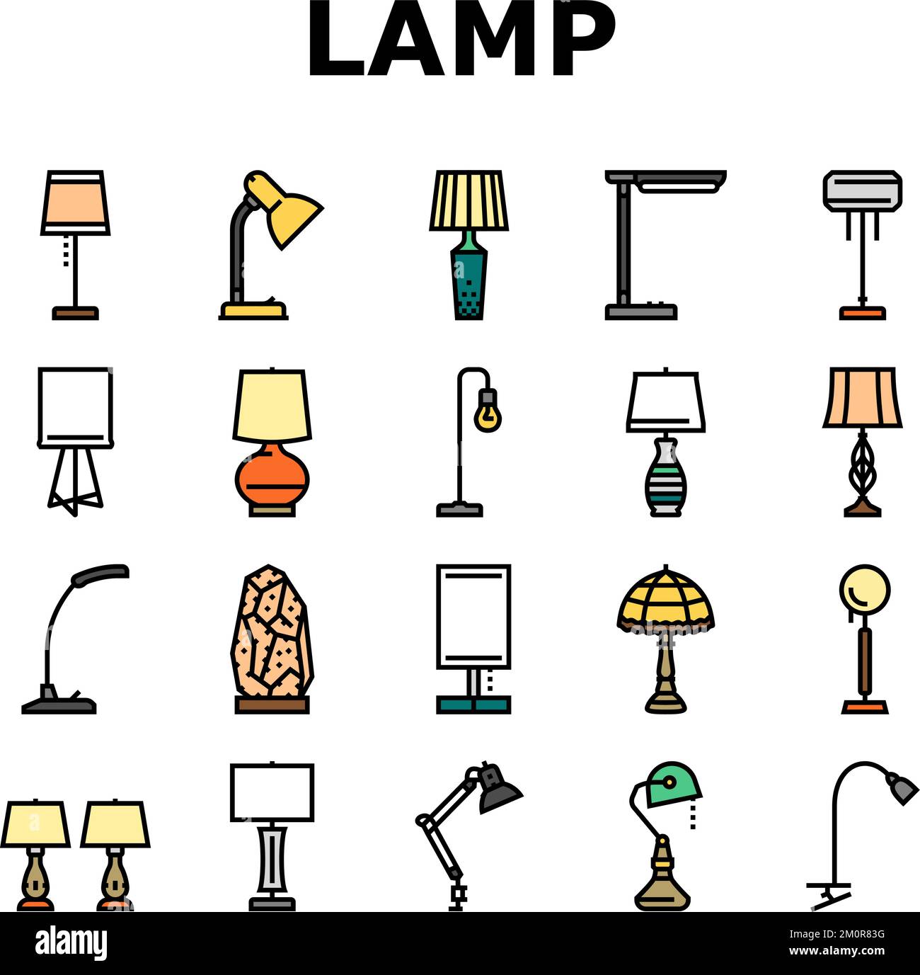 lamp table light home desk icons set vector Stock Vector Image & Art ...