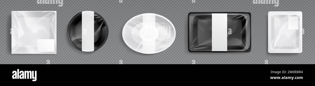 Plastic trays for food, empty styrofoam black and white containers with ...