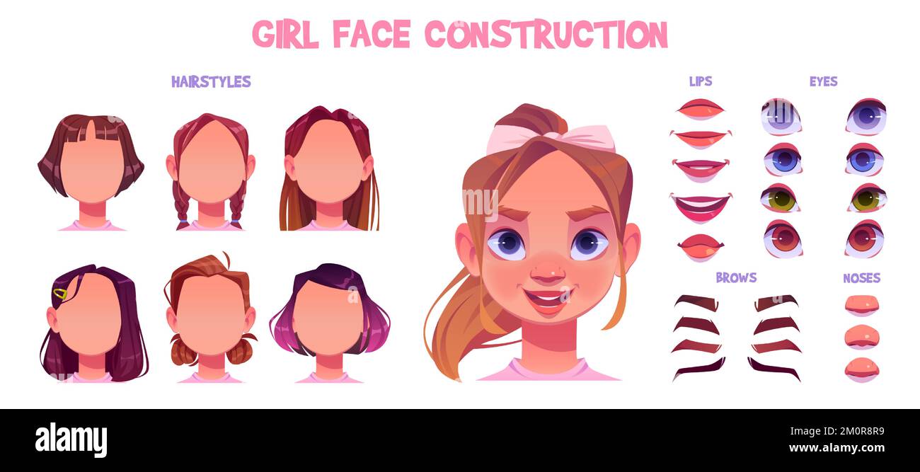 Woman face constructor, avatar of caucasian female character creation ...