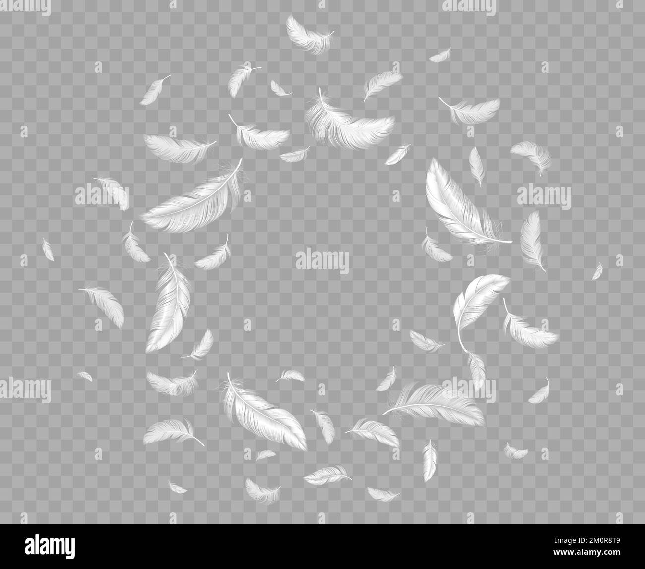 Feathers frame, round border of white fluffy flying down. Decorative ...