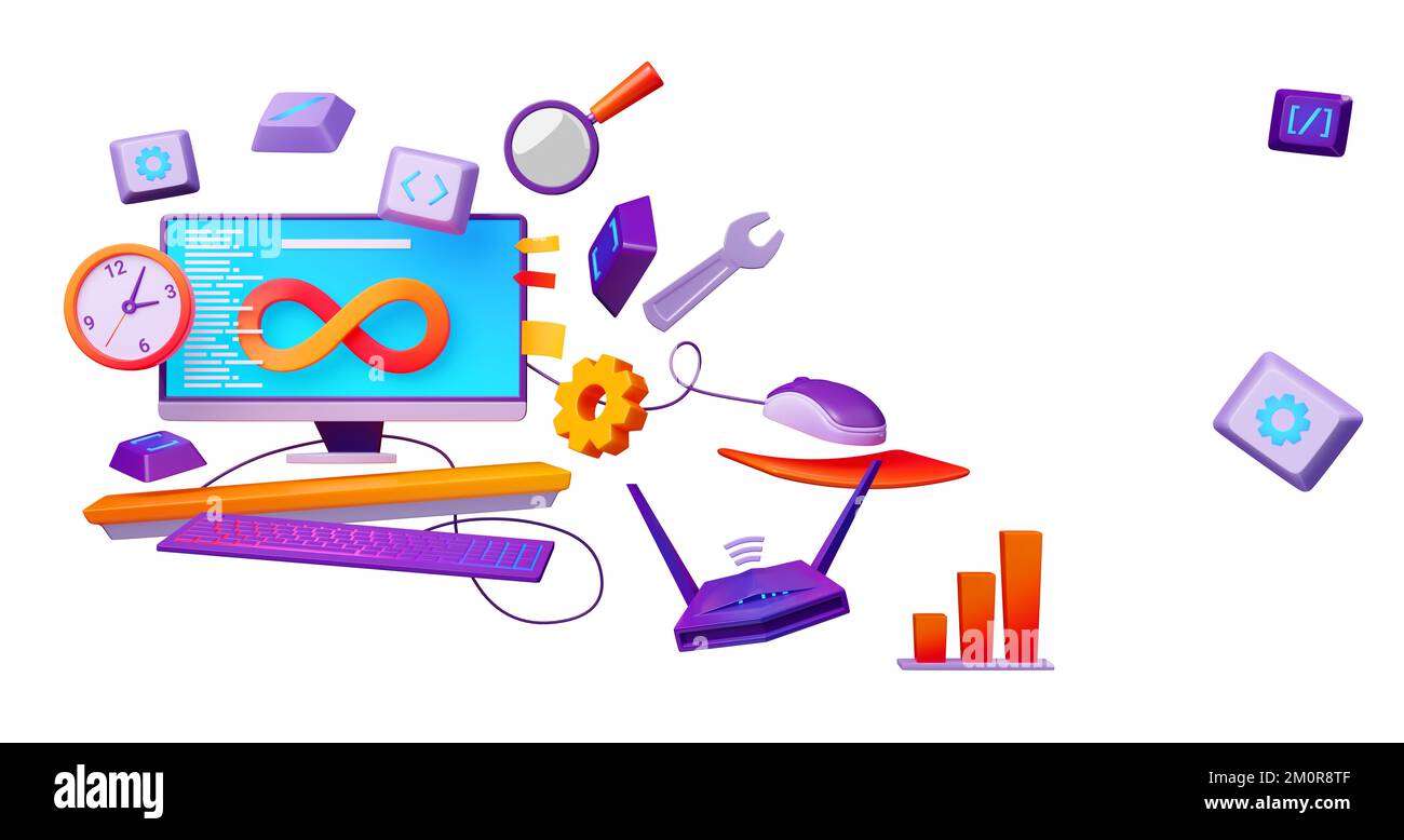 Software development operations system concept. Computer monitor with ... Software development operations system concept. Computer monitor with ...