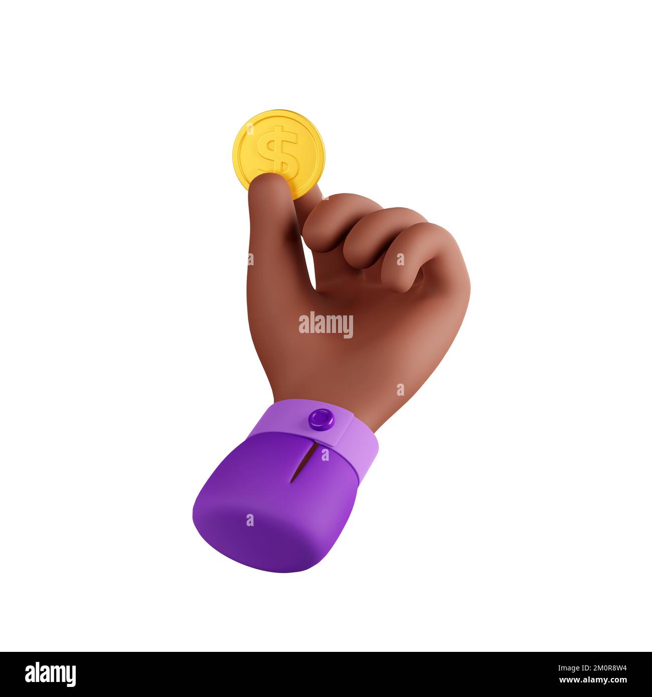 3d render black hand holding golden coin between fingers isolated on ...