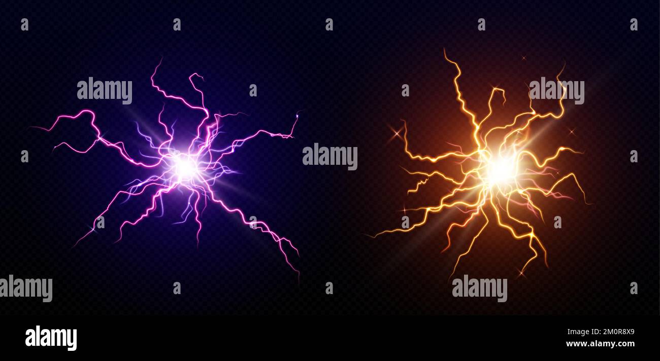 Lightning balls, circle electric energy bolt. Sparking purple and ...