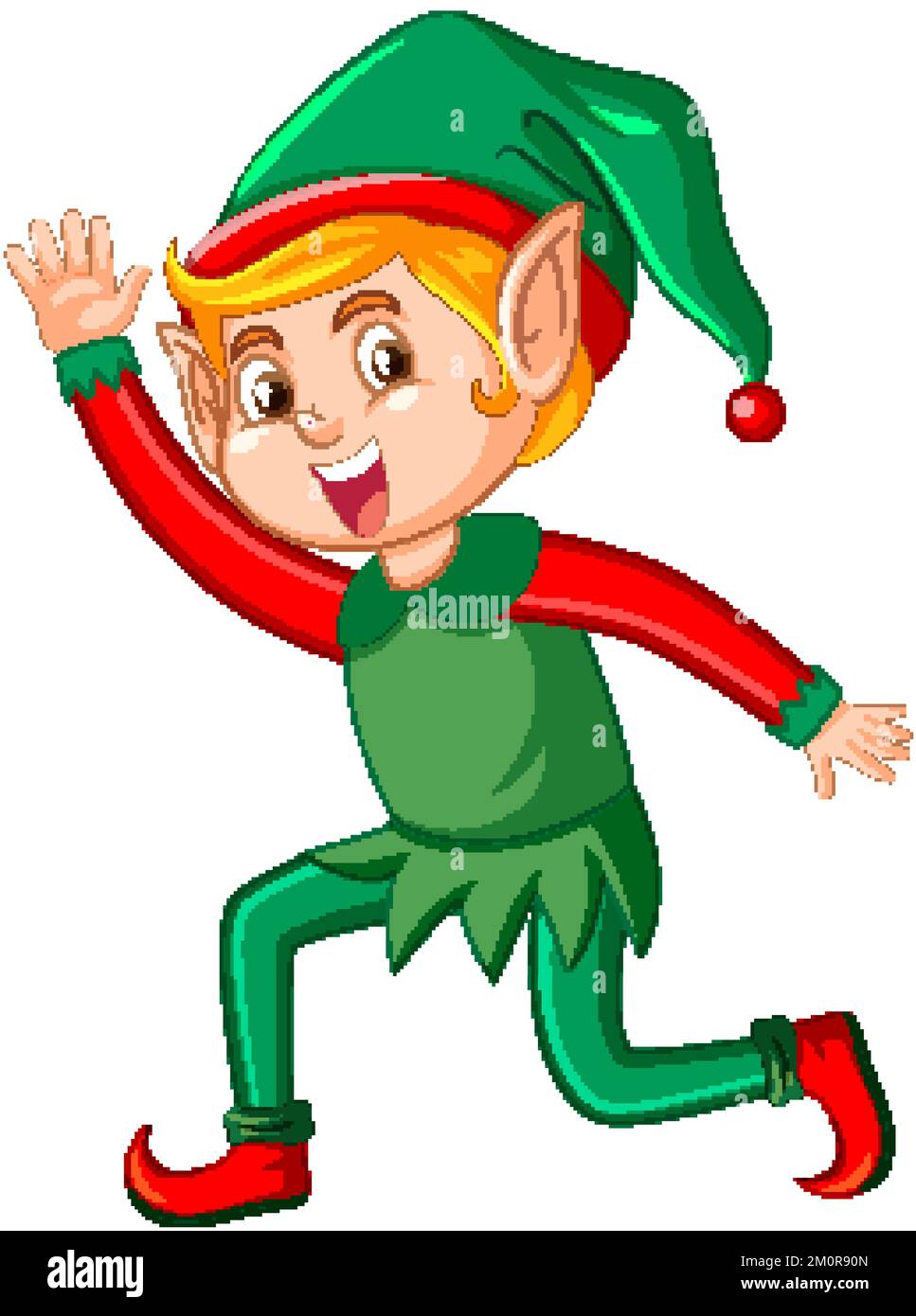 Christmas elf waving hand cartoon character illustration Stock Vector ...