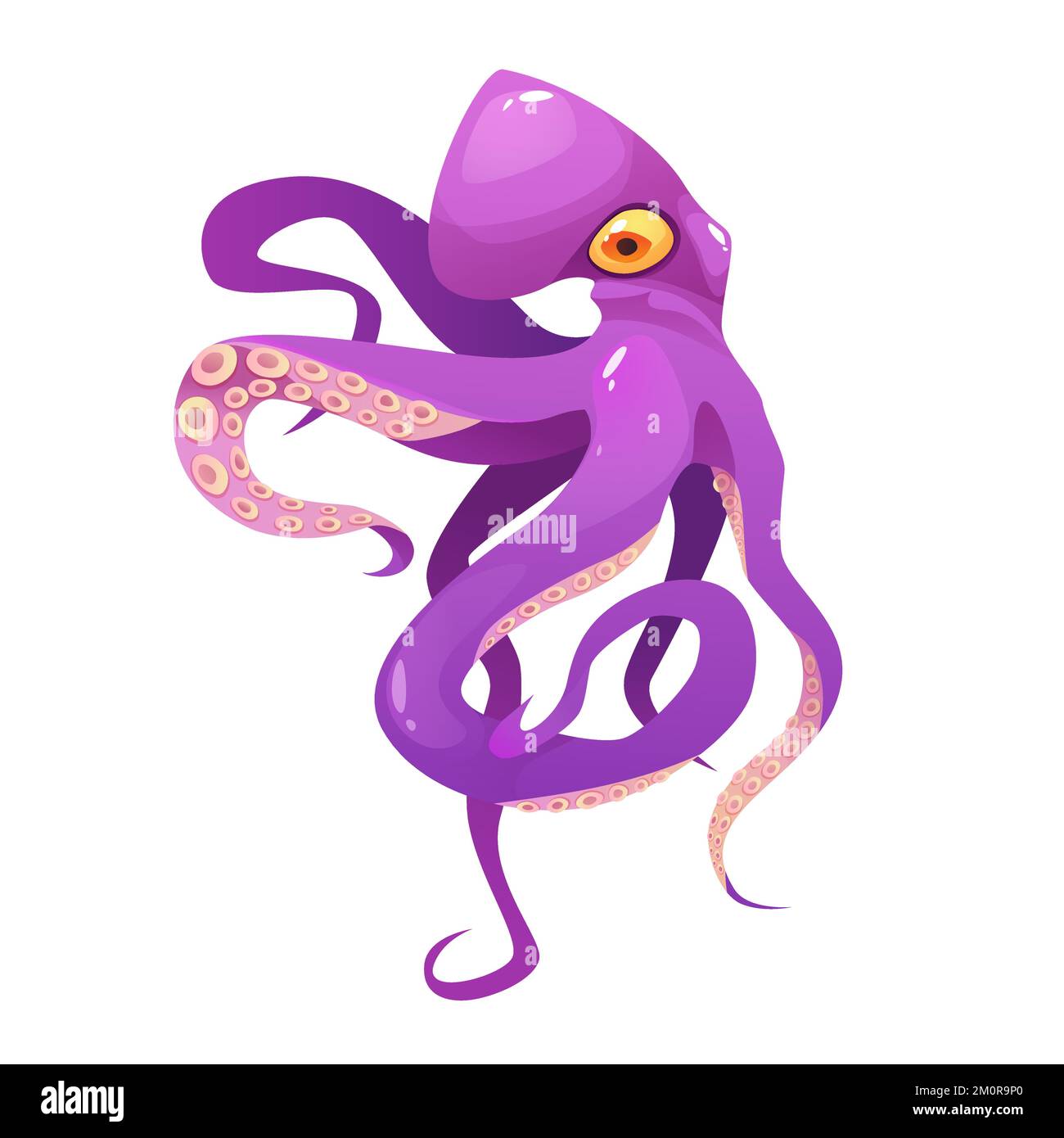 Purple octopus cartoon vector illustration. Underwater cute animal ...