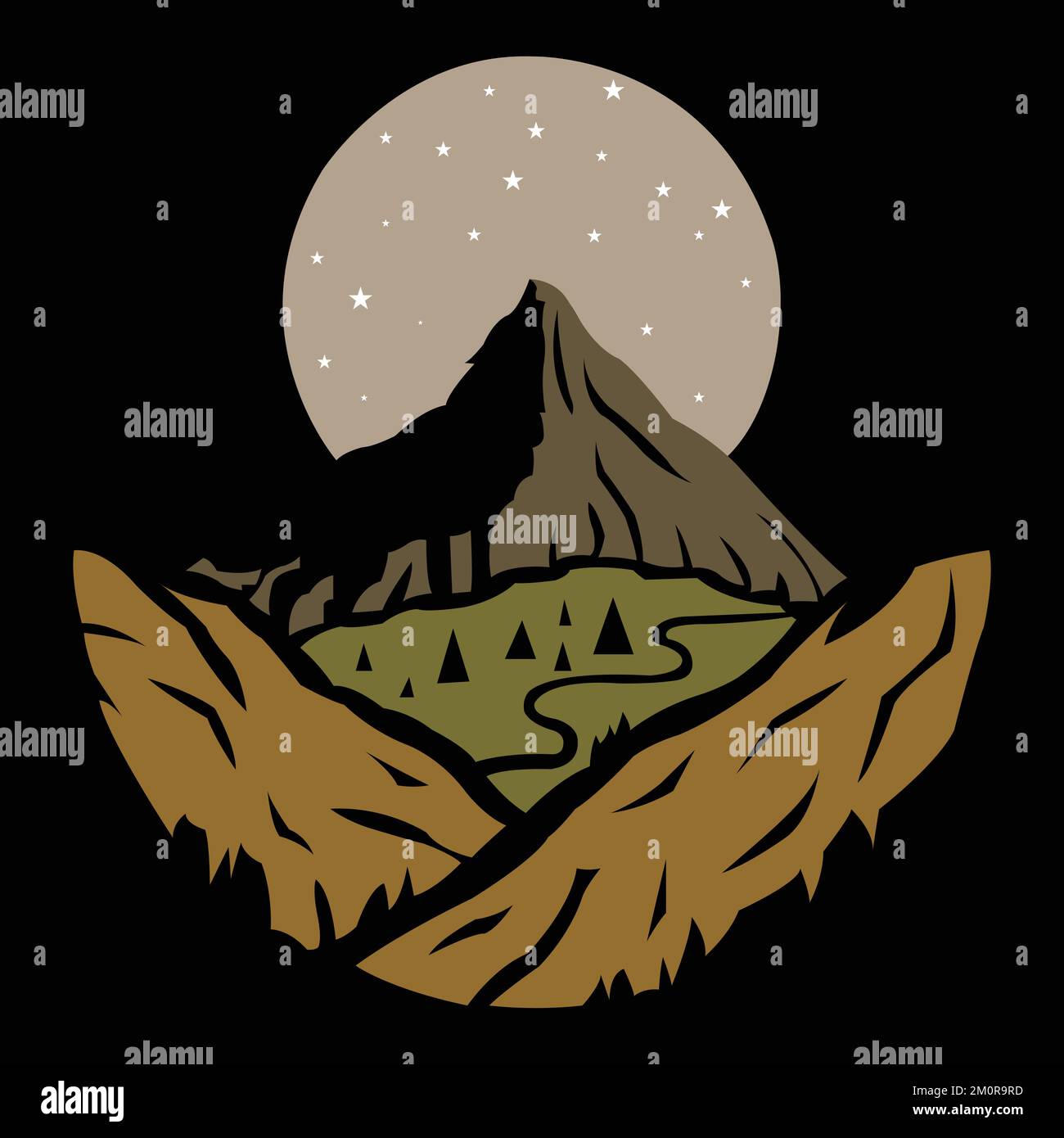 Mountain illustration, outdoor adventure. Vector graphics for t shirts ...