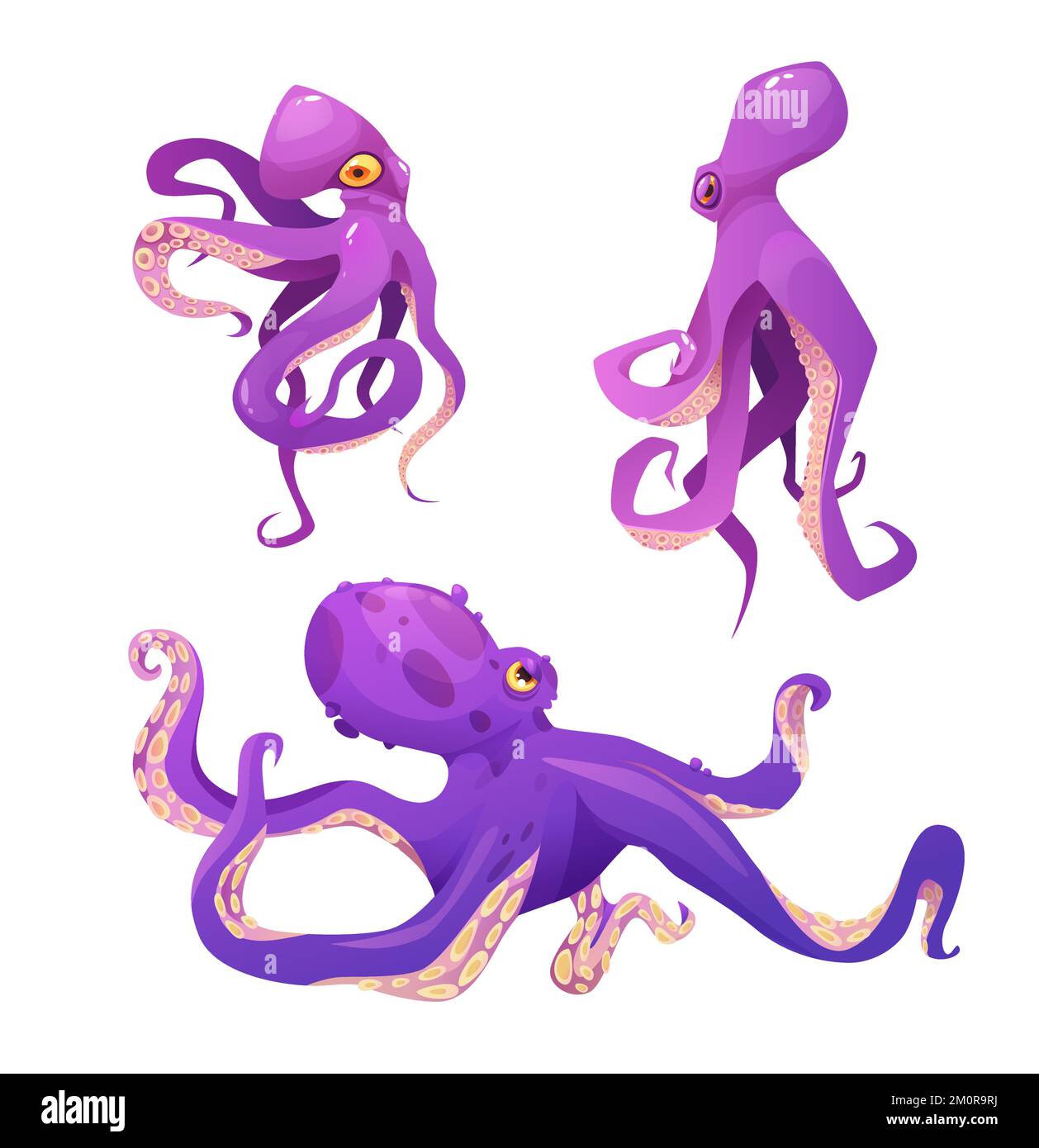 Purple octopus cartoon vector illustration. Underwater cute animal ...