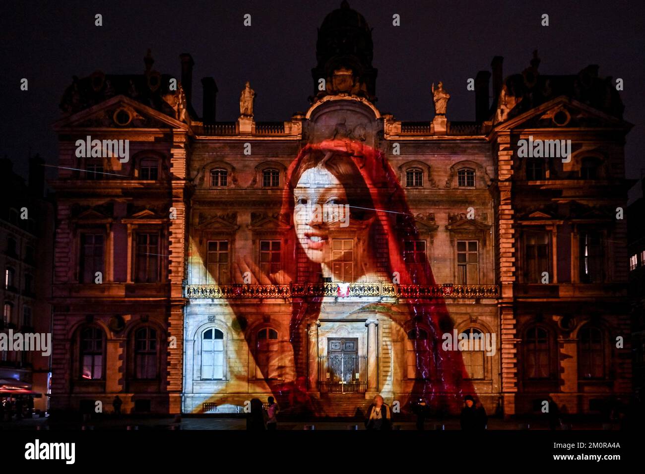 Place des Terreaux hosts a light show during Fete des Lumieres (Lights Festival) 2022 in Lyon ...