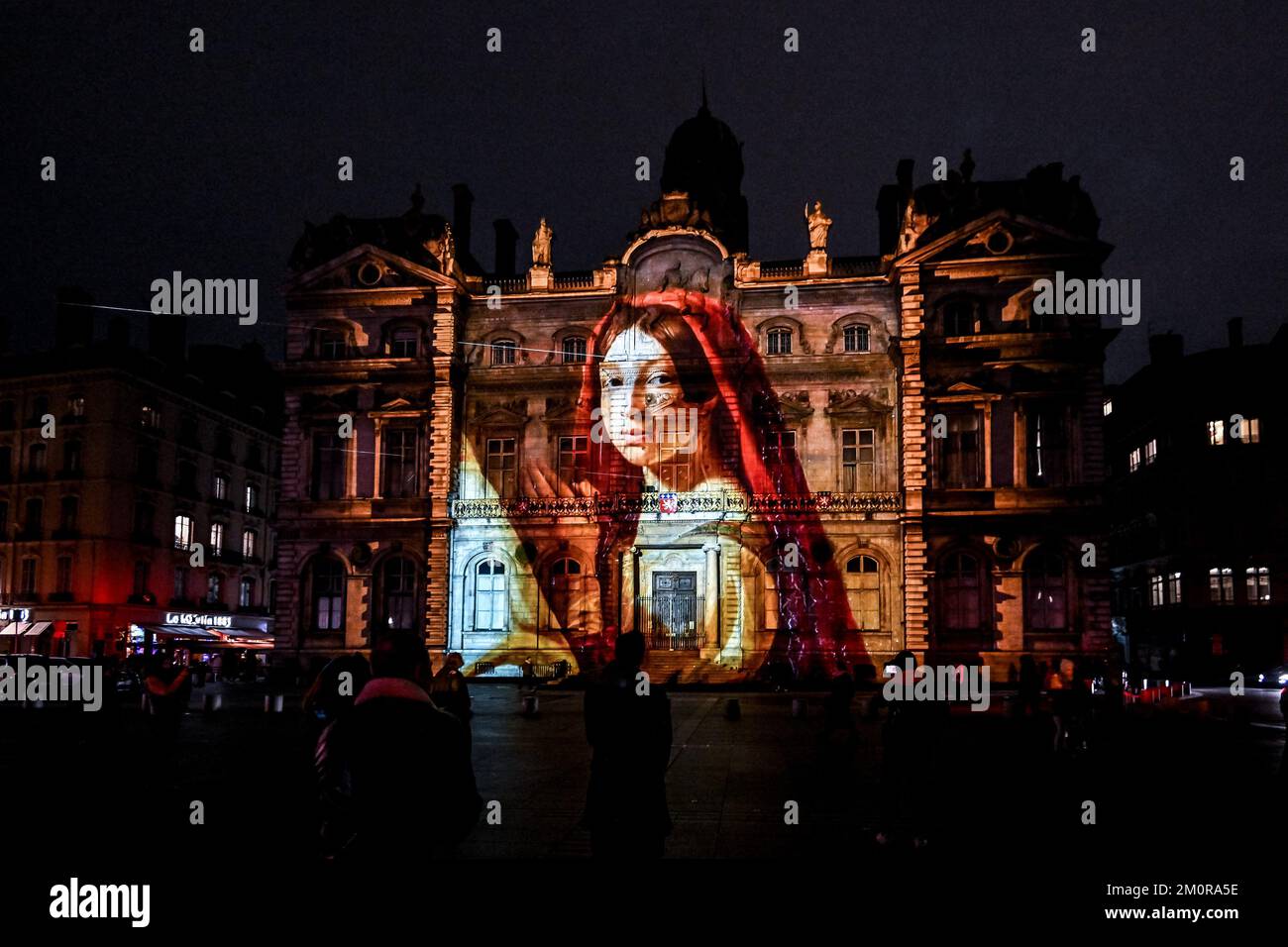 Place des Terreaux hosts a light show during Fete des Lumieres (Lights Festival) 2022 in Lyon ...