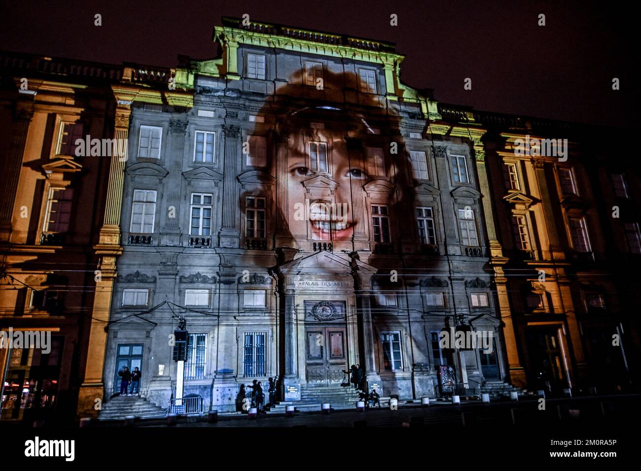 Place des Terreaux hosts a light show during Fete des Lumieres (Lights Festival) 2022 in Lyon ...